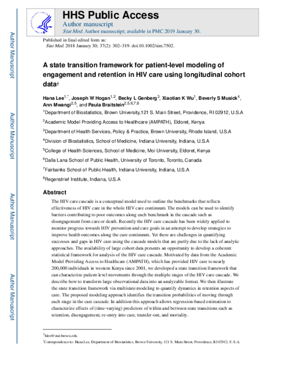 (PDF) A state transition framework for patient-level modeling of ...