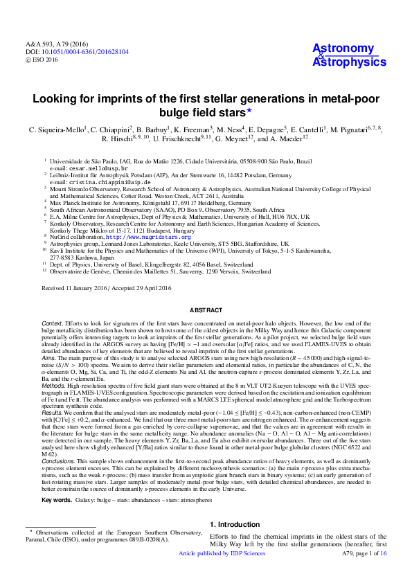 (PDF) Looking for imprints of the first stellar generations in metal ...