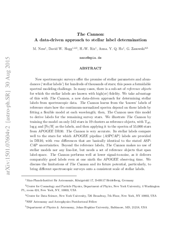 (PDF) The Cannon: A Data-Driven Approach to Stellar Label Determination