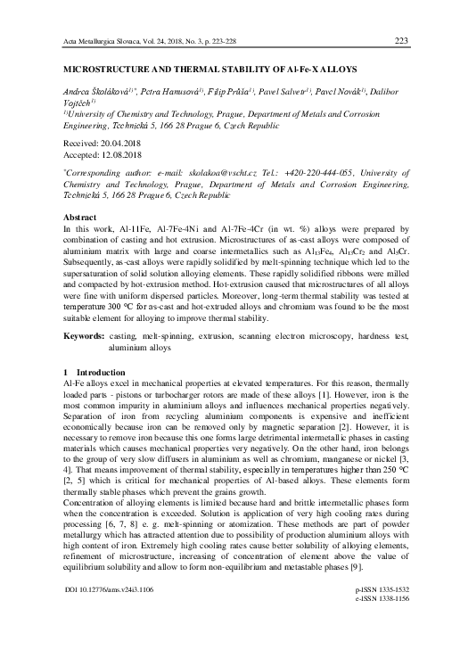 (PDF) MICROSTRUCTURE AND THERMAL STABILITY OF Al-Fe-X ALLOYS