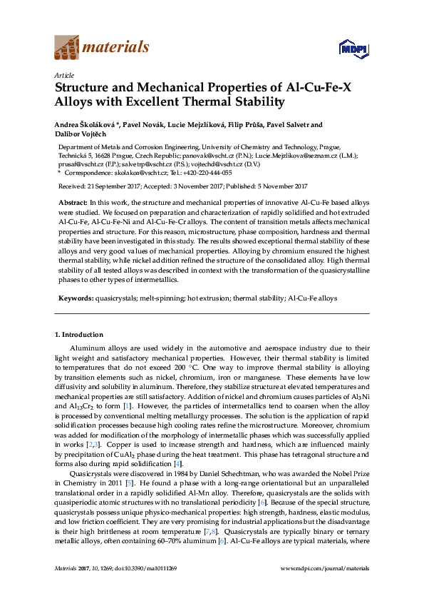(PDF) Structure and Mechanical Properties of Al-Cu-Fe-X Alloys with ...