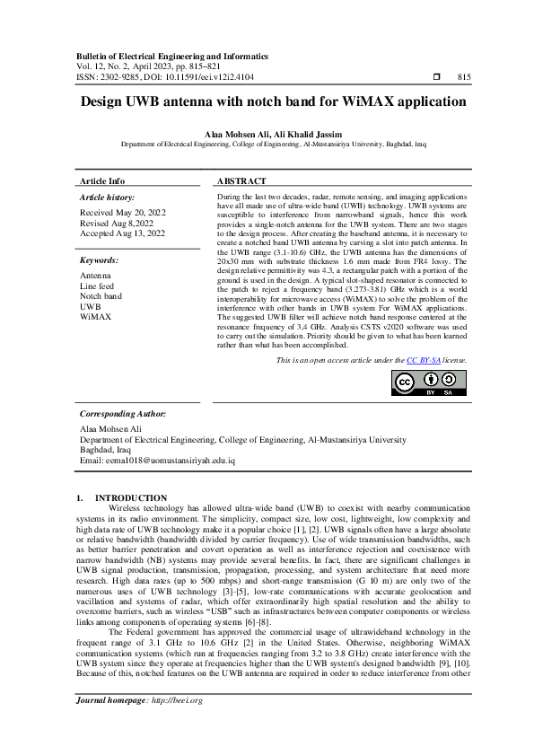 (PDF) Design UWB antenna with notch band for WiMAX application