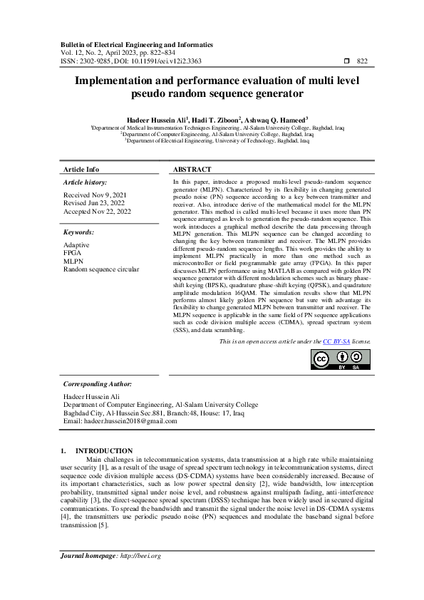 (PDF) Implementation and performance evaluation of multi level pseudo random sequence generator