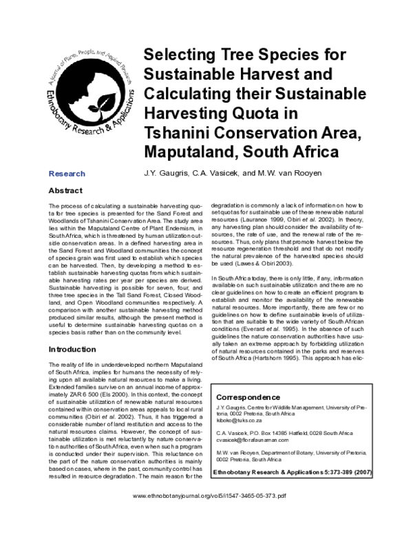 (PDF) Selected Tree Species for Sustainable Harvest and Calculating ...