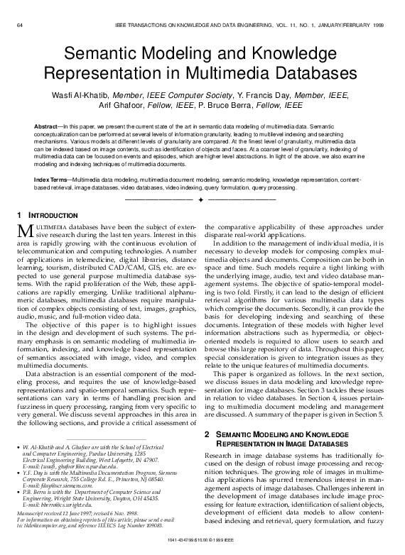 (PDF) Semantic modeling and knowledge representation in multimedia databases