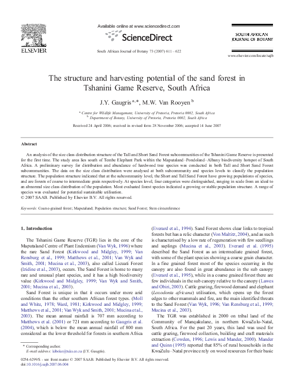 (PDF) The structure and harvesting potential of the sand forest in ...