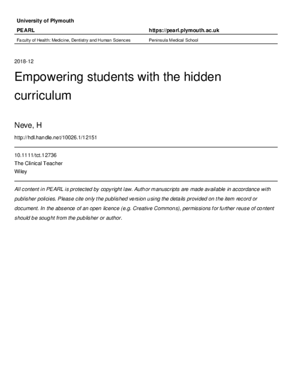 (PDF) Empowering students with the hidden curriculum