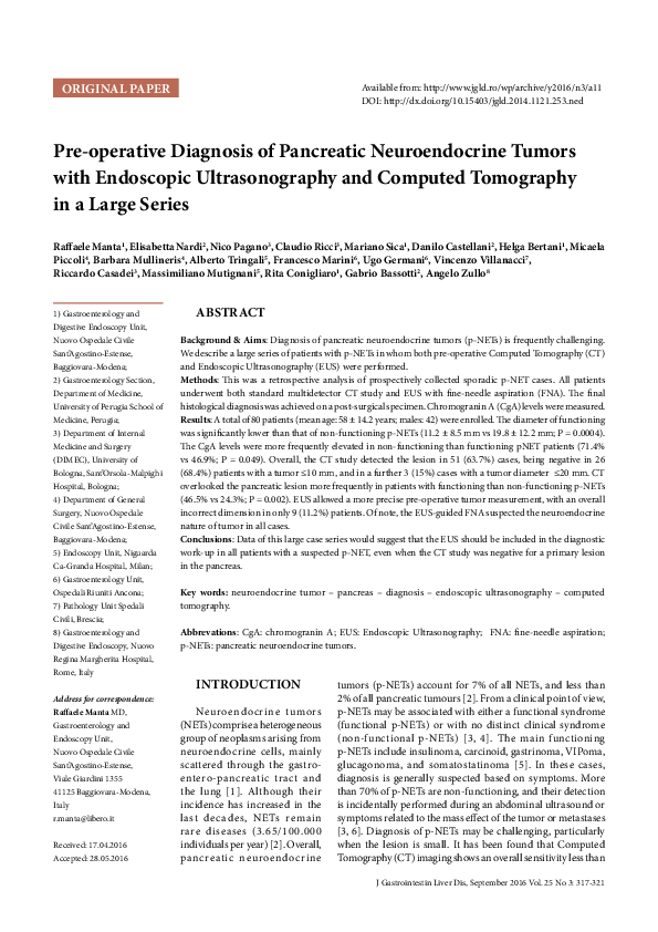 (PDF) Pre-operative Diagnosis of Pancreatic Neuroendocrine Tumors with ...