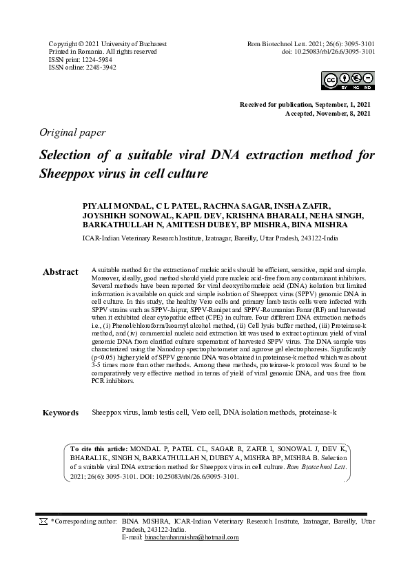 (PDF) Selection of a suitable viral DNA extraction method for Sheeppox ...