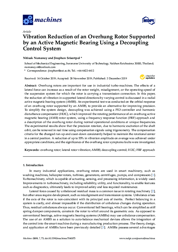 (PDF) Vibration Reduction of an Overhung Rotor Supported by an Active Magnetic Bearing Using a ...