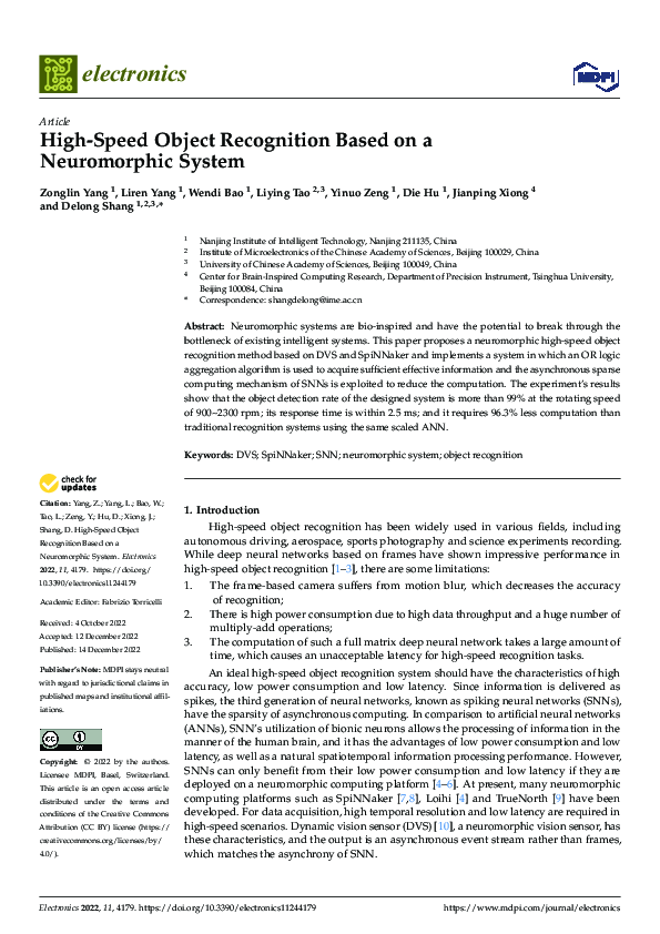 (PDF) High-Speed Object Recognition Based on a Neuromorphic System
