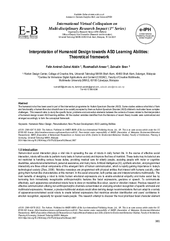(PDF) Interpretation of Humanoid Design towards ASD Learning Abilities ...