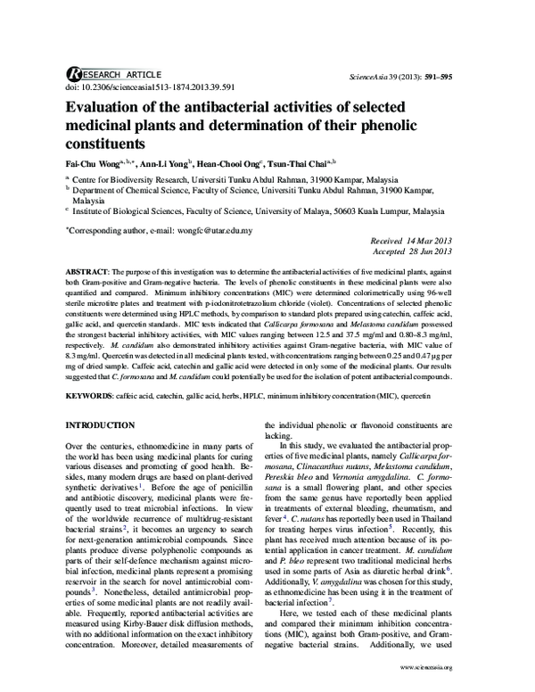Evaluation of the antibacterial activities of selected medicinal plants ...