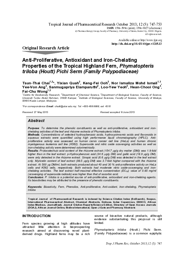 (PDF) Anti-Proliferative, Antioxidant and Iron-Chelating Properties of ...