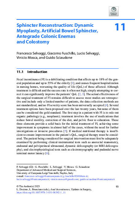 (PDF) Sphincter Reconstruction: Dynamic Myoplasty, Artificial Bowel ...