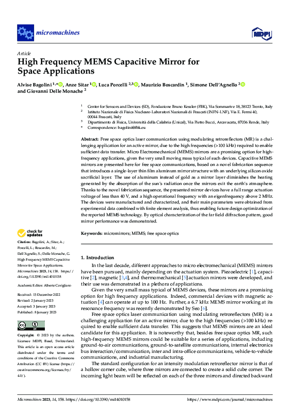(PDF) High Frequency MEMS Capacitive Mirror for Space Applications