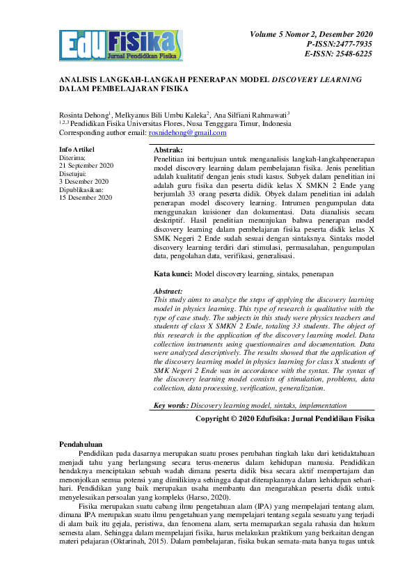 (PDF) ANALISIS LANGKAH-LANGKAH PENERAPAN MODEL DISCOVERY LEARNING DALAM ...