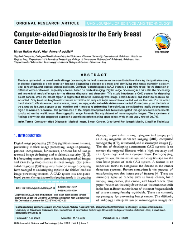(PDF) Computer-Aided Diagnosis for the Early Breast Cancer Detection