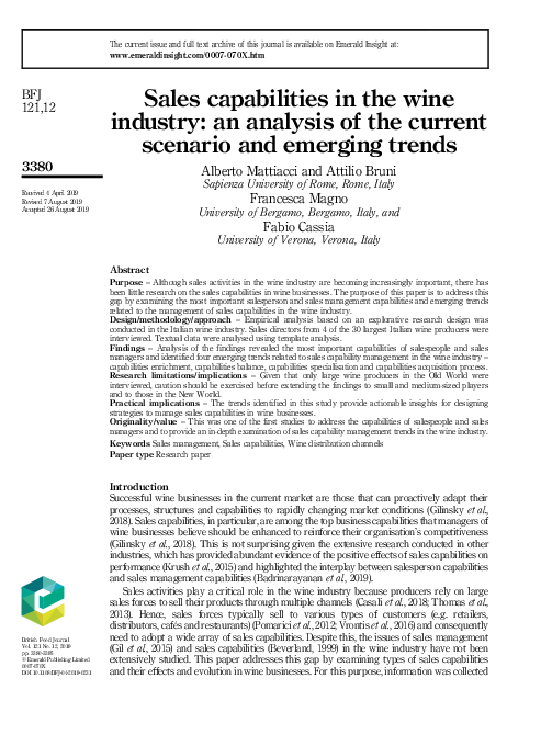 (PDF) Sales capabilities in the wine industry: an analysis of the ...