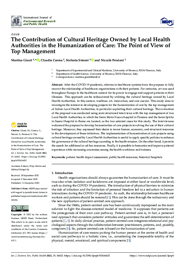 (PDF) The Contribution of Cultural Heritage Owned by Local Health ...
