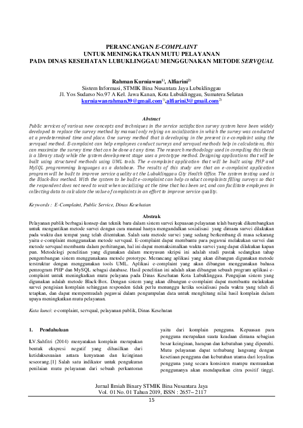 (PDF) Perancangan E-Complaint Untuk Meningkatkan Mutu Pelayanan Pada Dinas Kesehatan ...