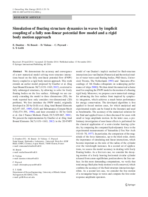 Pdf Simulation Of Floating Structure Dynamics In Waves By Implicit
