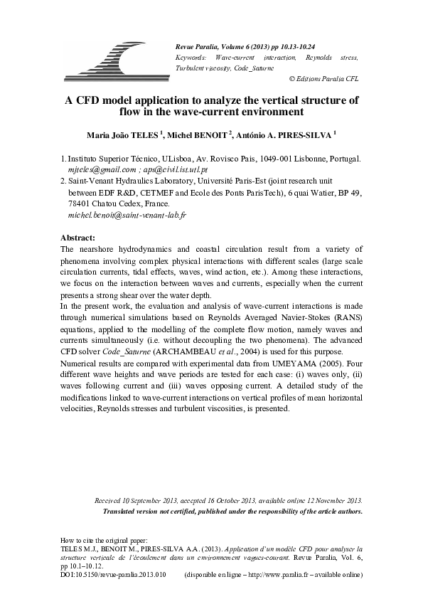 (PDF) A CFD model application to analyze the vertical structure of flow in the wave-current ...
