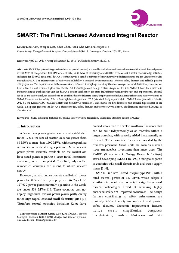 (PDF) SMART: The First Licensed Advanced Integral Reactor