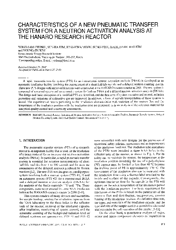(PDF) Characteristics of a New Pneumatic Transfer System for a Neutron ...