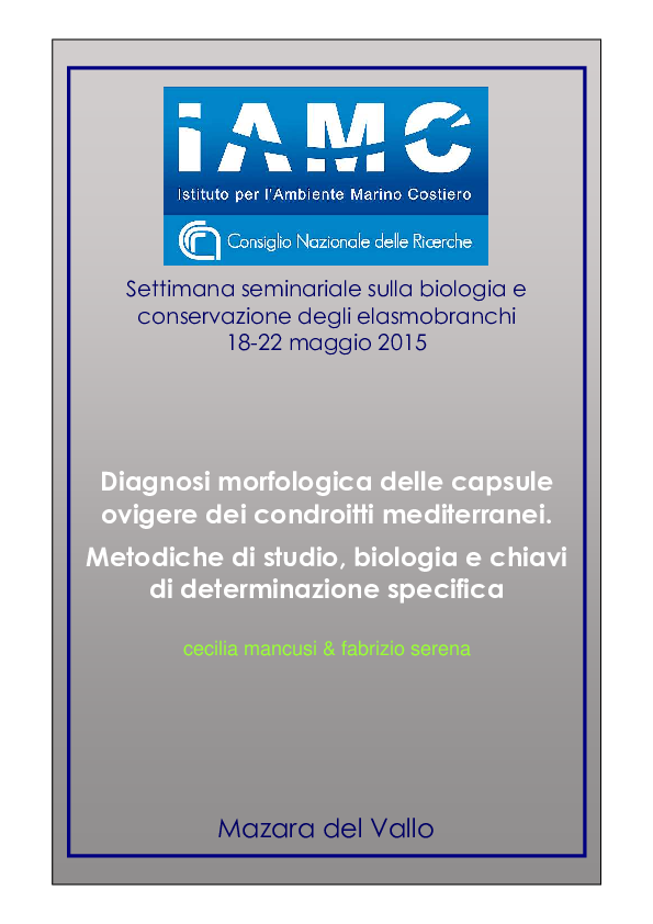 (PDF) Diagnosi morfologica delle capsule ovigere dei condroitti ...