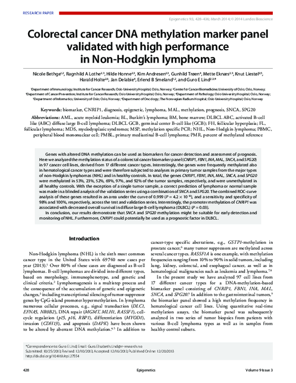 (PDF) Colorectal cancer DNA methylation marker panel validated with ...
