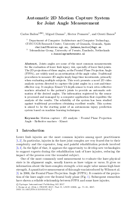 (PDF) Automatic 2D Motion Capture System for Joint Angle Measurement
