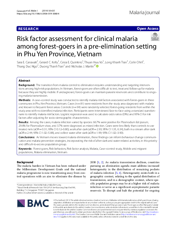 (PDF) Risk factor assessment for clinical malaria among forest-goers in ...