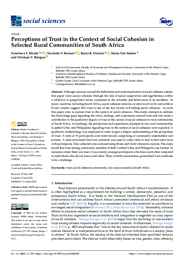 (PDF) Perceptions of Trust in the Context of Social Cohesion in ...