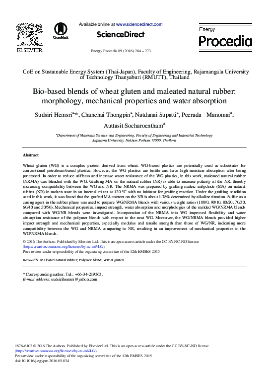 (PDF) Bio-based Blends of Wheat Gluten and Maleated Natural Rubber ...