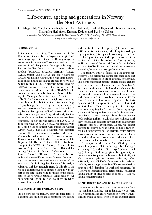 (PDF) Life-course, ageing and generations in Norway:the NorLAG study