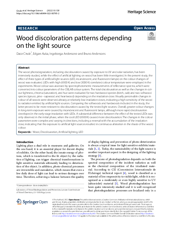 (PDF) Wood discoloration patterns depending on the light source