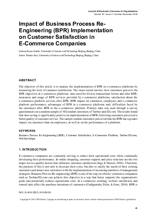 (PDF) Impact of Business Process Re-Engineering (BPR) Implementation on ...
