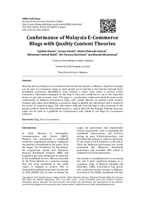 (PDF) Conformance of Malaysia E-Commerce Blogs with Quality Content Theories