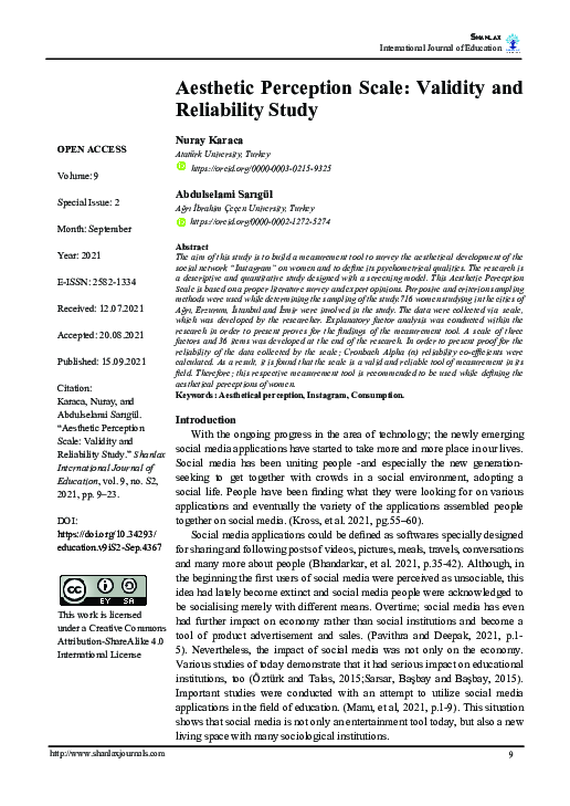 (PDF) Aesthetic Perception Scale: Validity and Reliability Study
