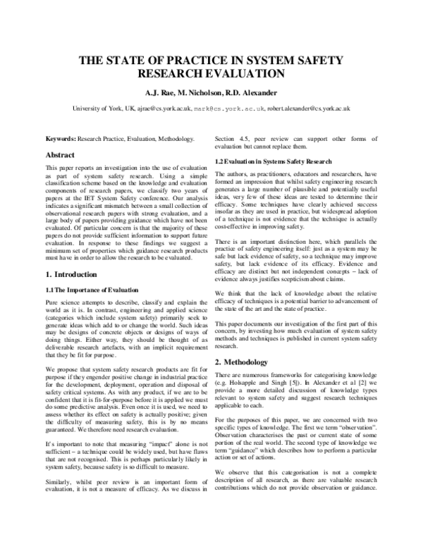 (PDF) The state of practice in system safety research evaluation