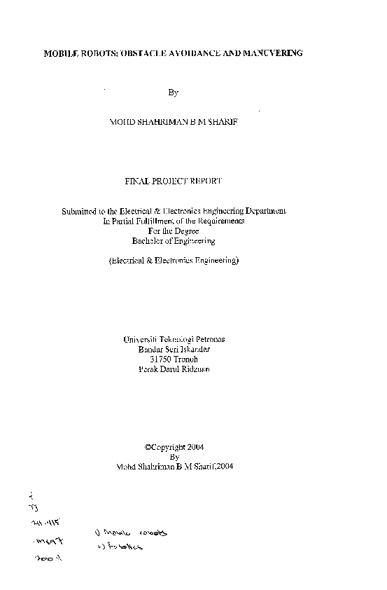Pdf Mobile Robots Obstacle Avoidance And Manuvering Mohd Iswandi