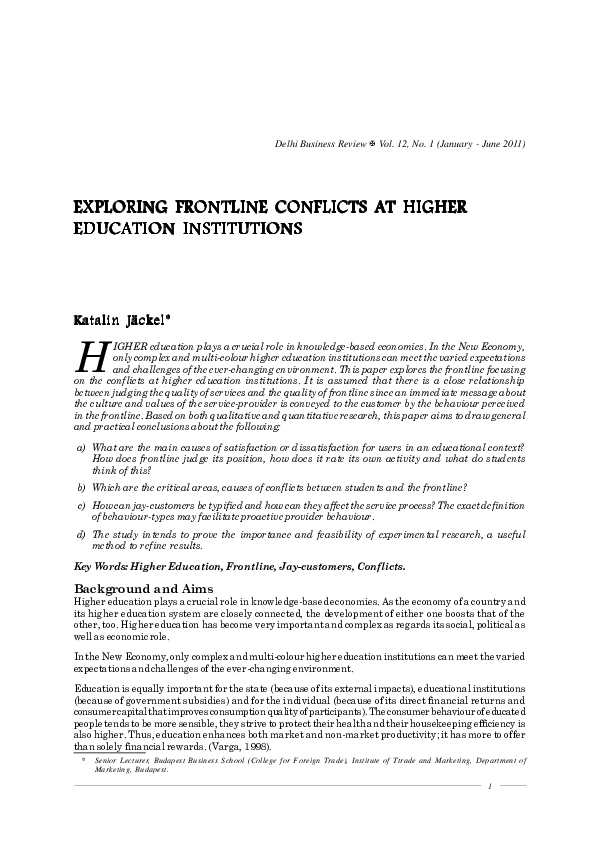 (PDF) Exploring Frontline Conflicts at Higher Education Institutions