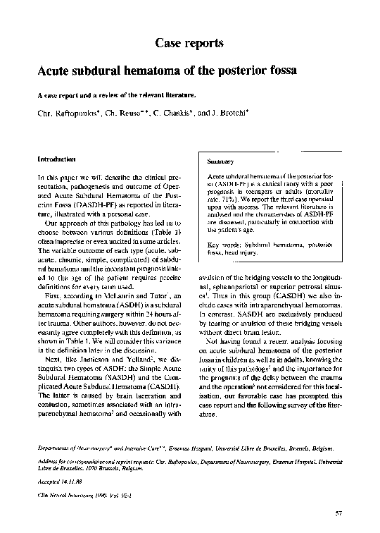 (PDF) Acute subdural hematoma of the posterior fossa | Cristo Chaskis - Academia.edu