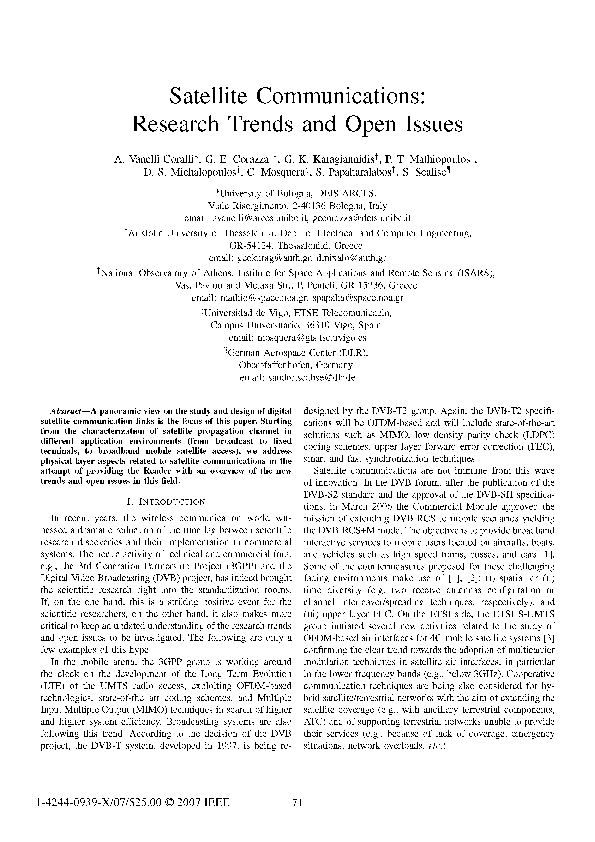 (PDF) Satellite Communications: Research Trends and Open Issues