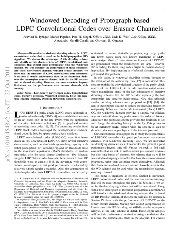 (PDF) Windowed Decoding of Protograph-Based LDPC Convolutional Codes Over Erasure Channels