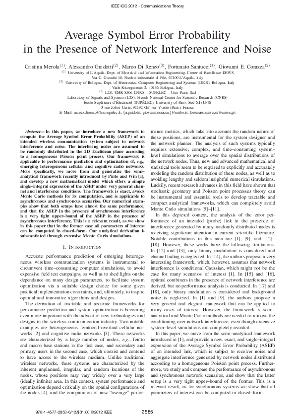 (PDF) Average Symbol Error Probability in the presence of network ...