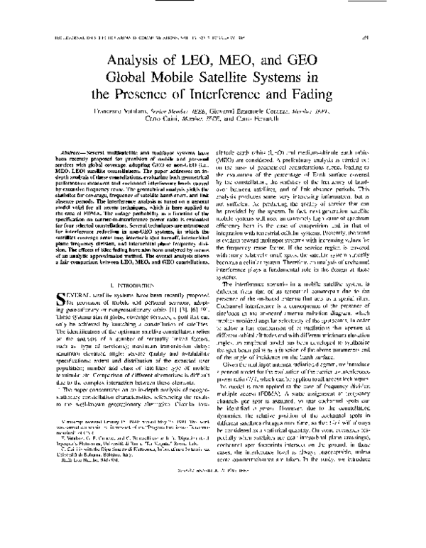 Pdf Analysis Of Leo Meo And Geo Global Mobile Satellite Systems In