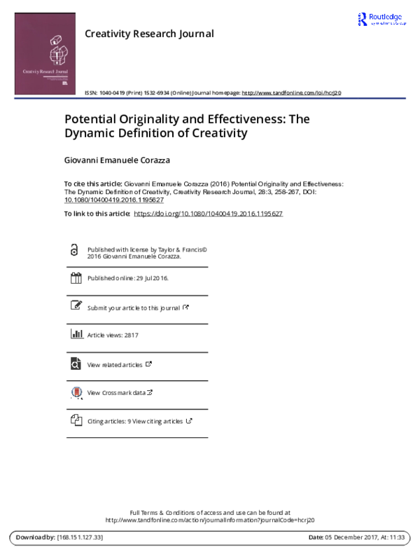 (PDF) Potential Originality and Effectiveness: The Dynamic Definition ...