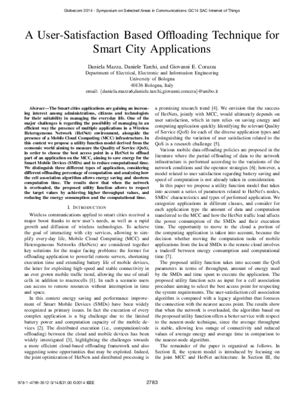(PDF) A user-satisfaction based offloading technique for smart city applications